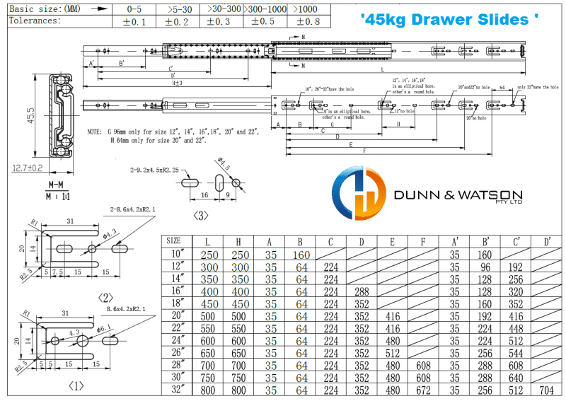 Stainless Steel 45kg Standard Drawer Slides | Trailer Parts Direct